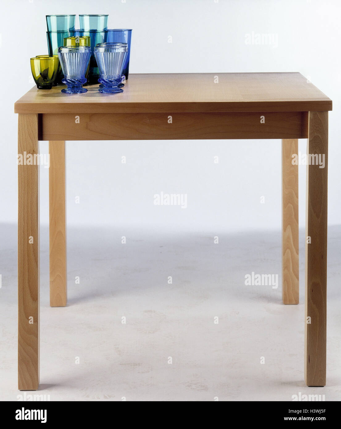Table, glasses, differently, wooden table, St. furniture, glasses ...