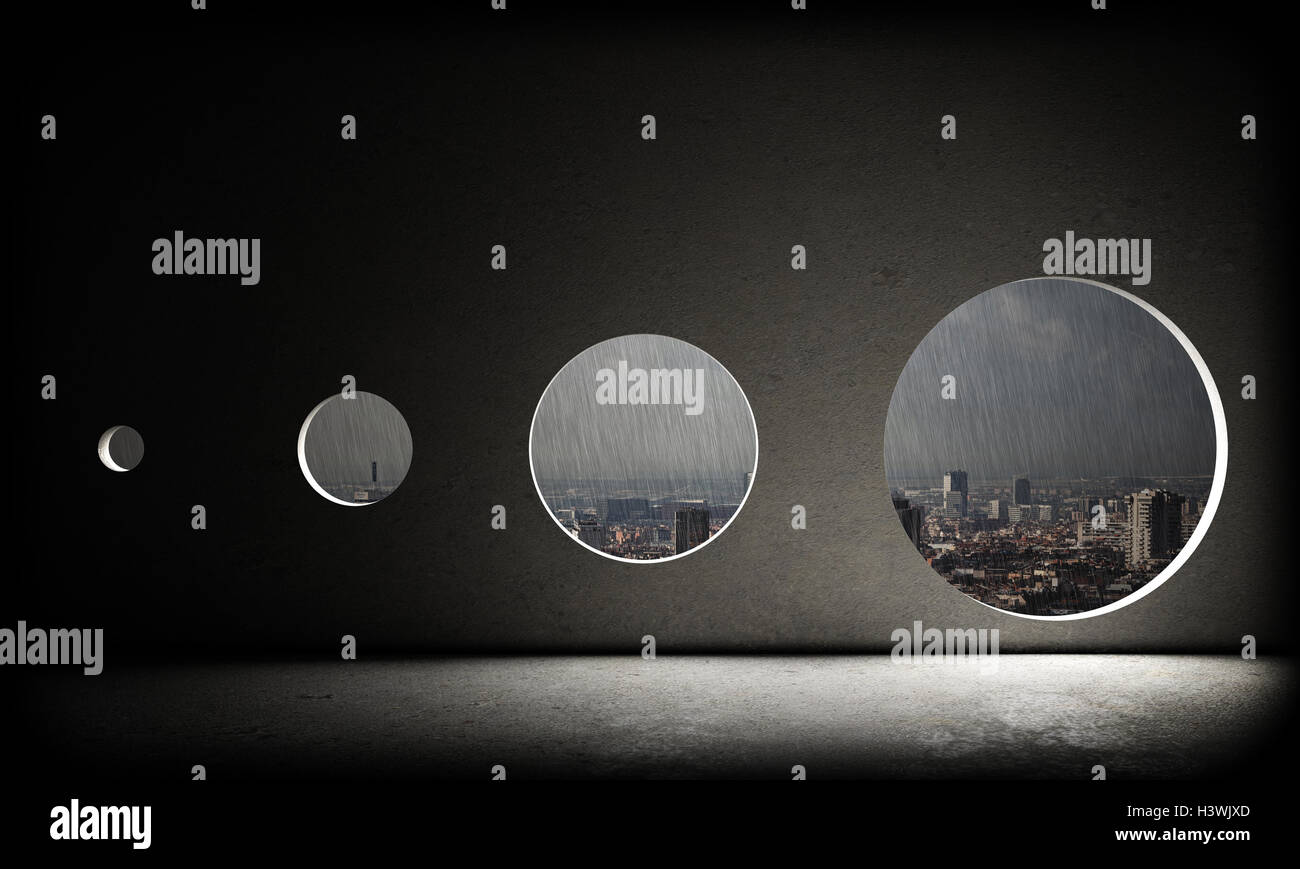 3d rendering of different size windows and bad weather Stock Photo - Alamy