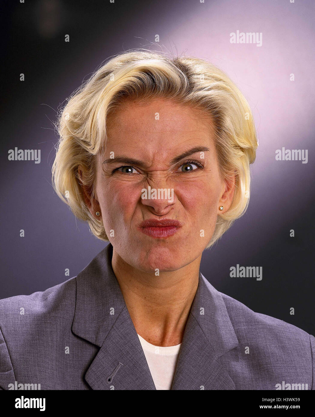 Woman, young, blond, facial play, disgusted, portrait, women, studio ...