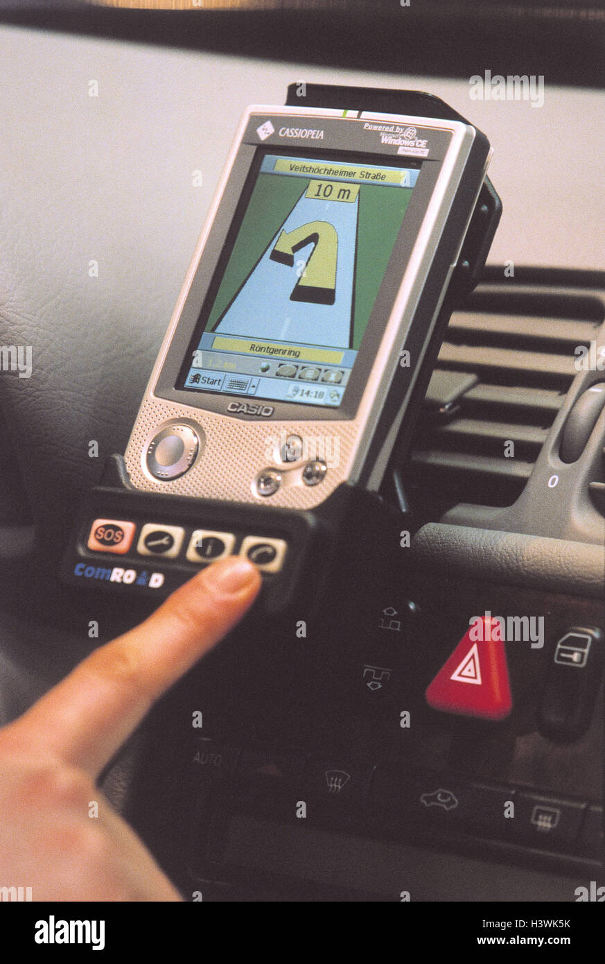 Car, hand, finger, press, navigation system, detail, drive, motoring ...