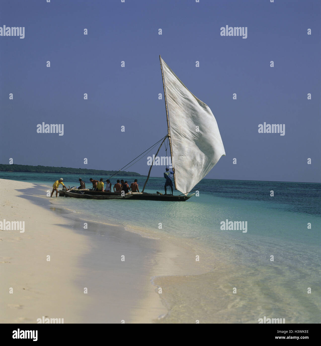 Tanzania, island Zanzibar, Menai Bay, beach, excursion boat, tourist ...