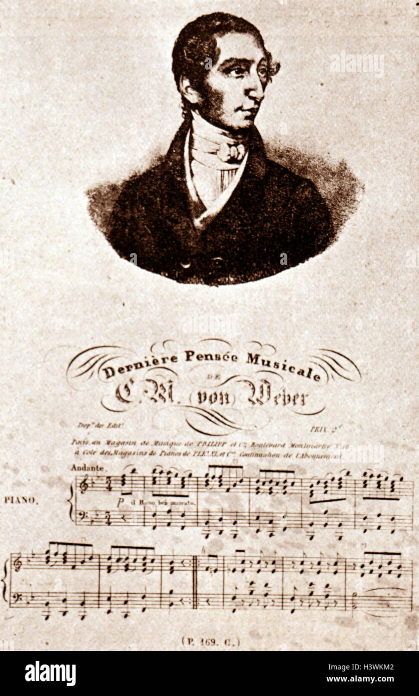 Portrait and 'Last Musical Thought' of Carl Maria von Weber (1786-1826 ...