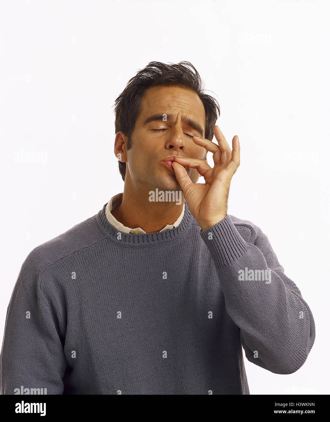 Man, hairs, darkly, pullover, grey, gesture, deliciously, very well ...