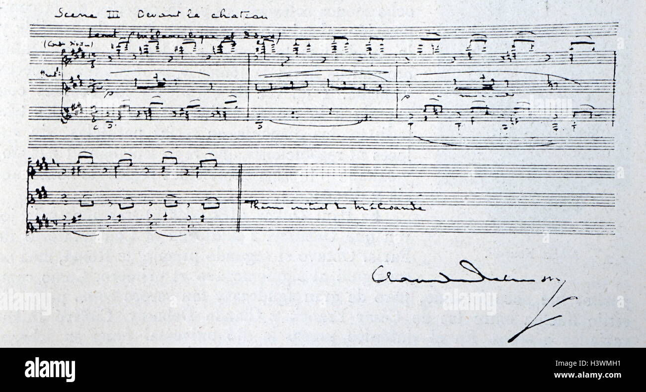Handwritten composition by Claude Debussy (1862-1918) a French composer ...