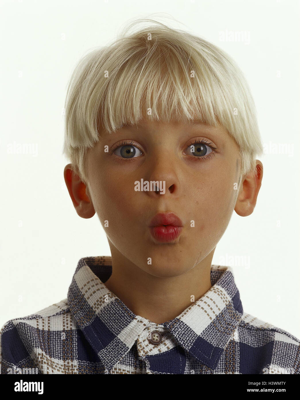 Boy, blond, shirt, checked, facial play, portrait, Children, child ...