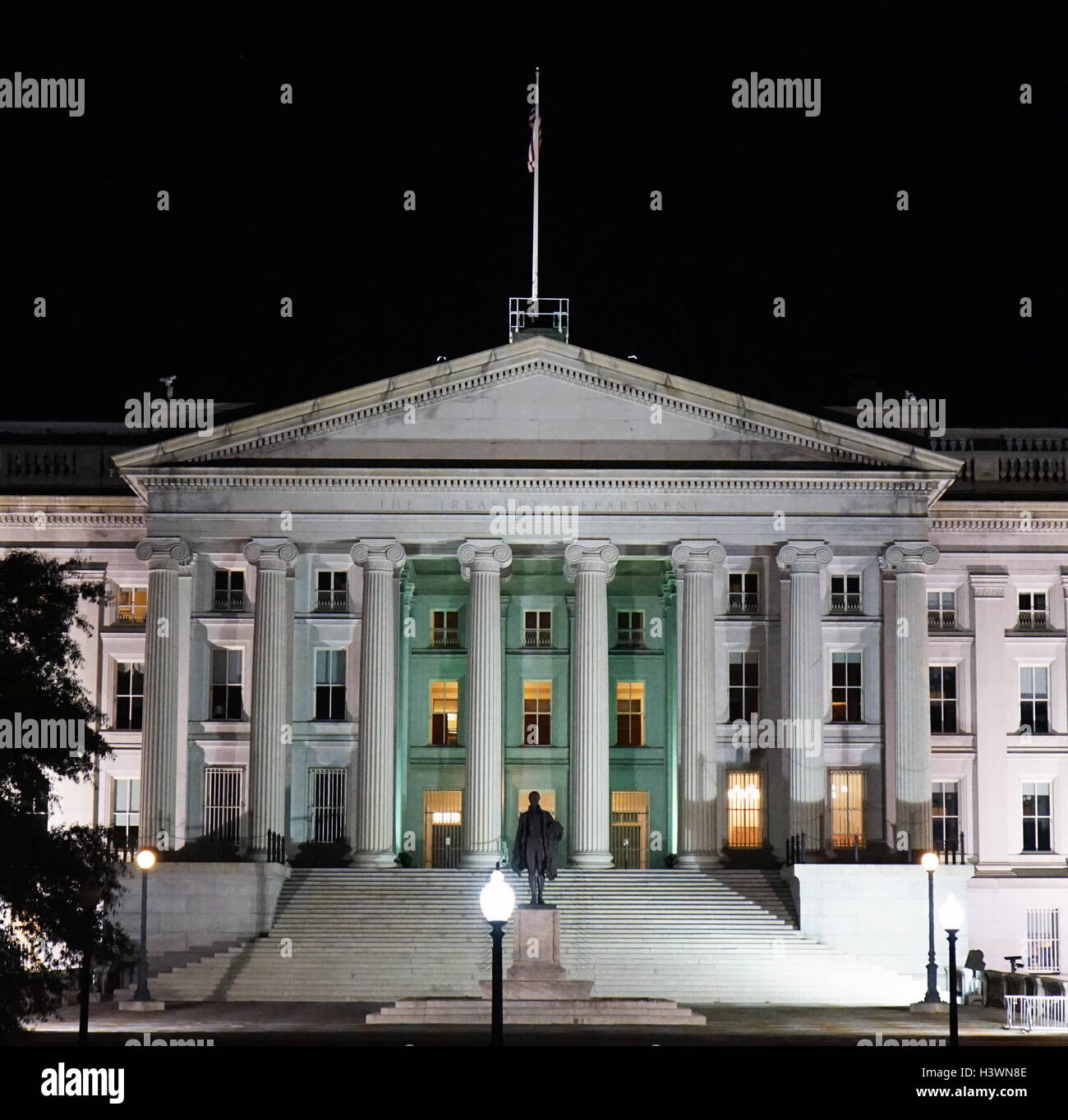The Treasury Building at night, which houses the treasury of the United ...