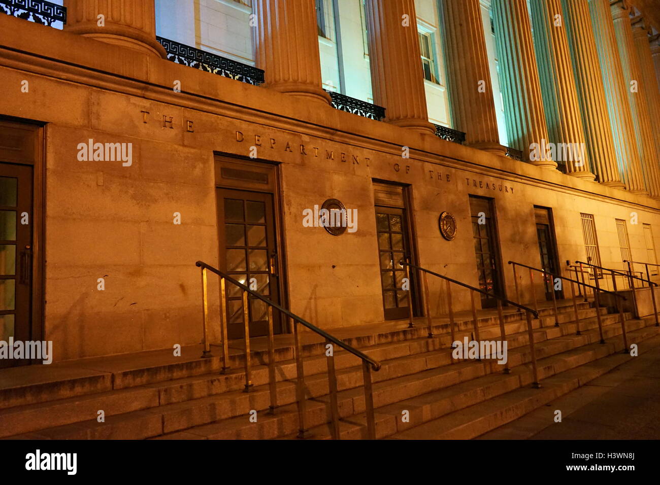 The Treasury Building at night, which houses the treasury of the United ...