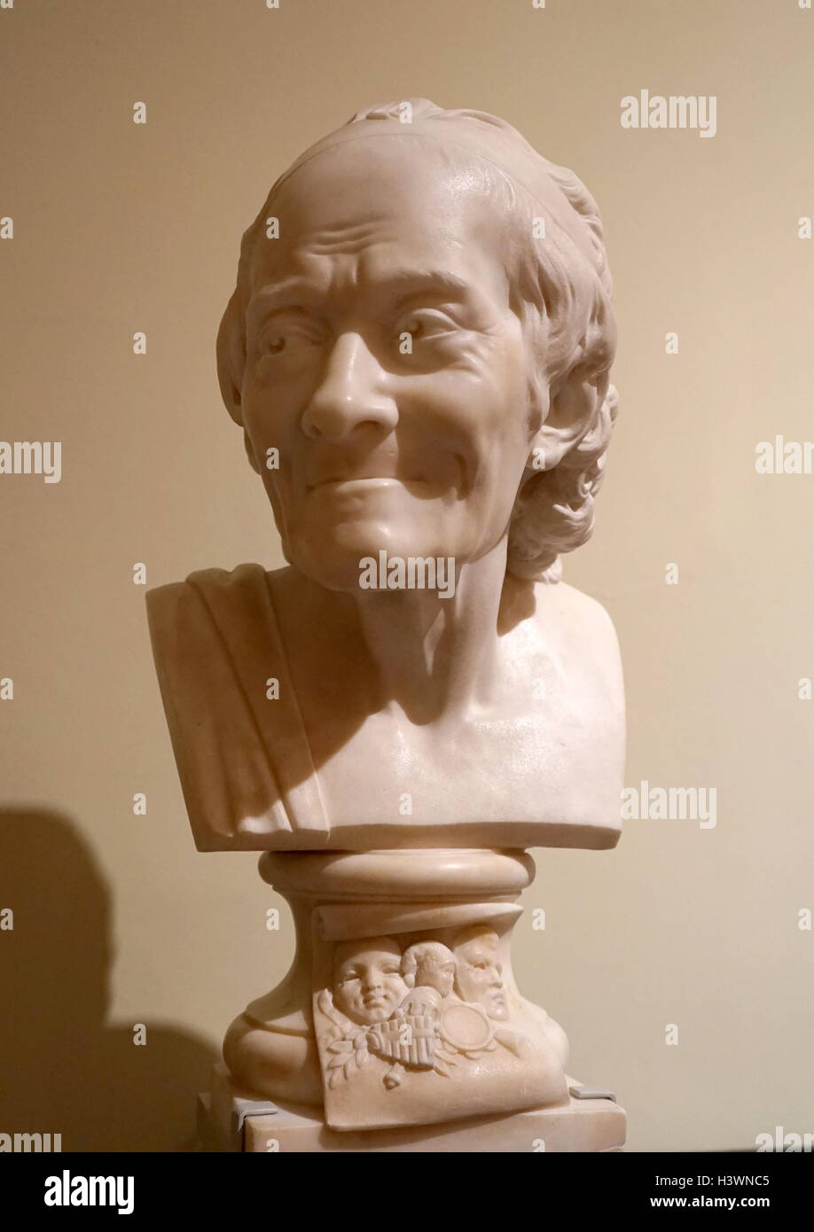 Marble bust of Voltaire (1694-1778) a French Enlightenment writer ...