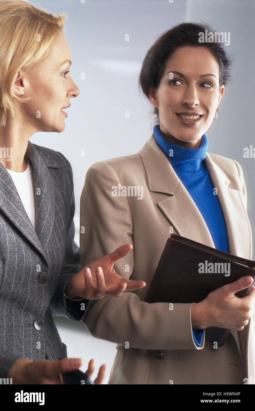 Businesswomen, two, conversation, gesture, half portrait, professions ...