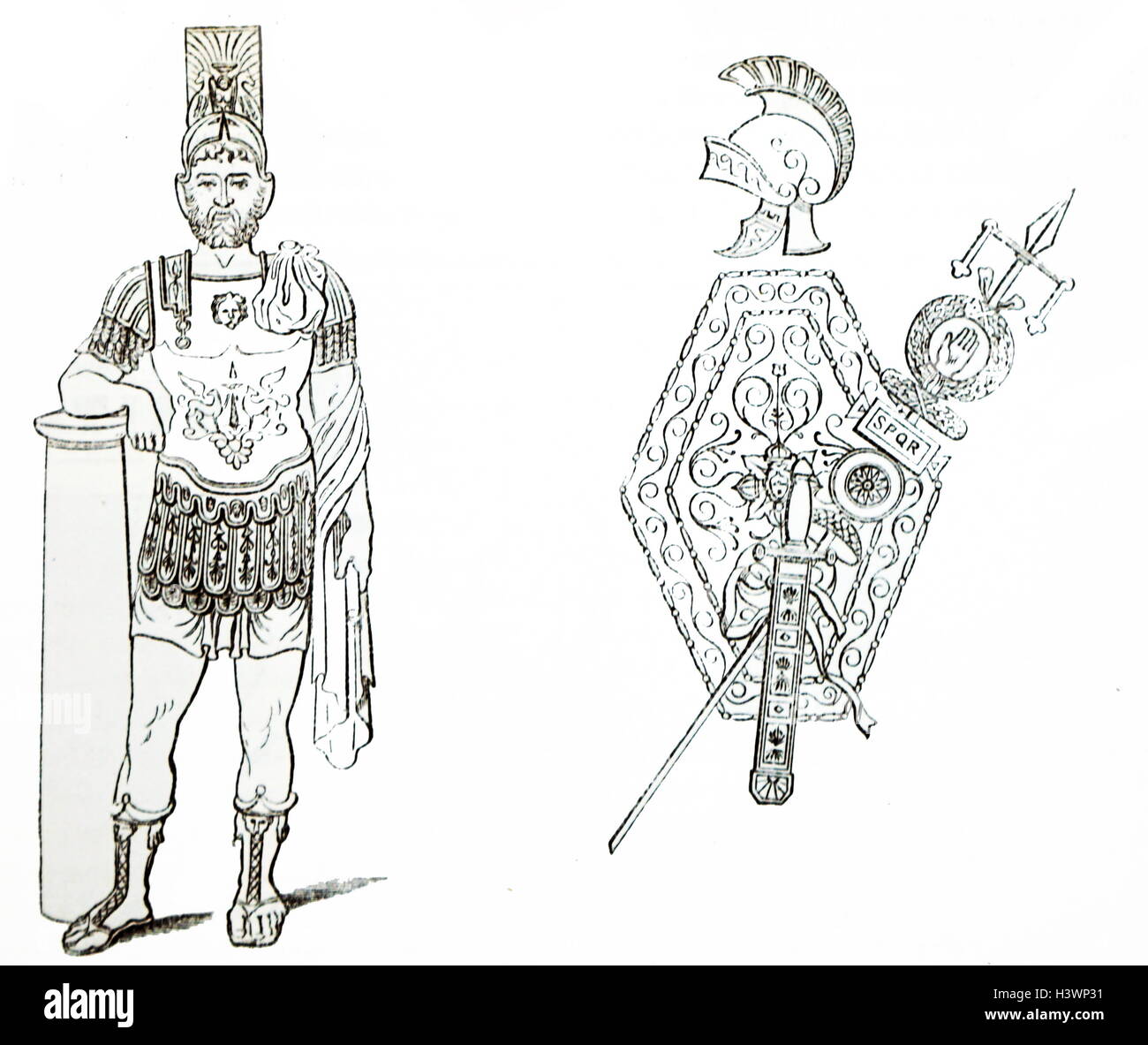 Engraving depicting a Roman General and a Roman Arms and Ensign. Dated ...