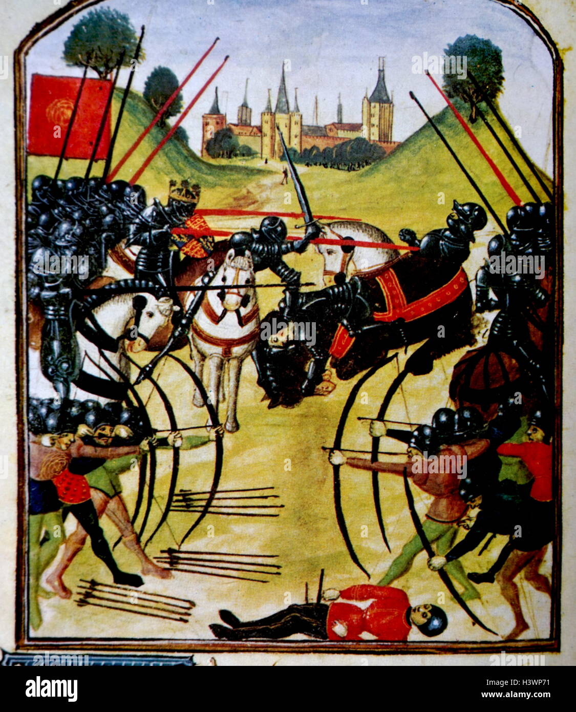 Miniature depicting scenes from the Battle of Tewkesbury when King ...