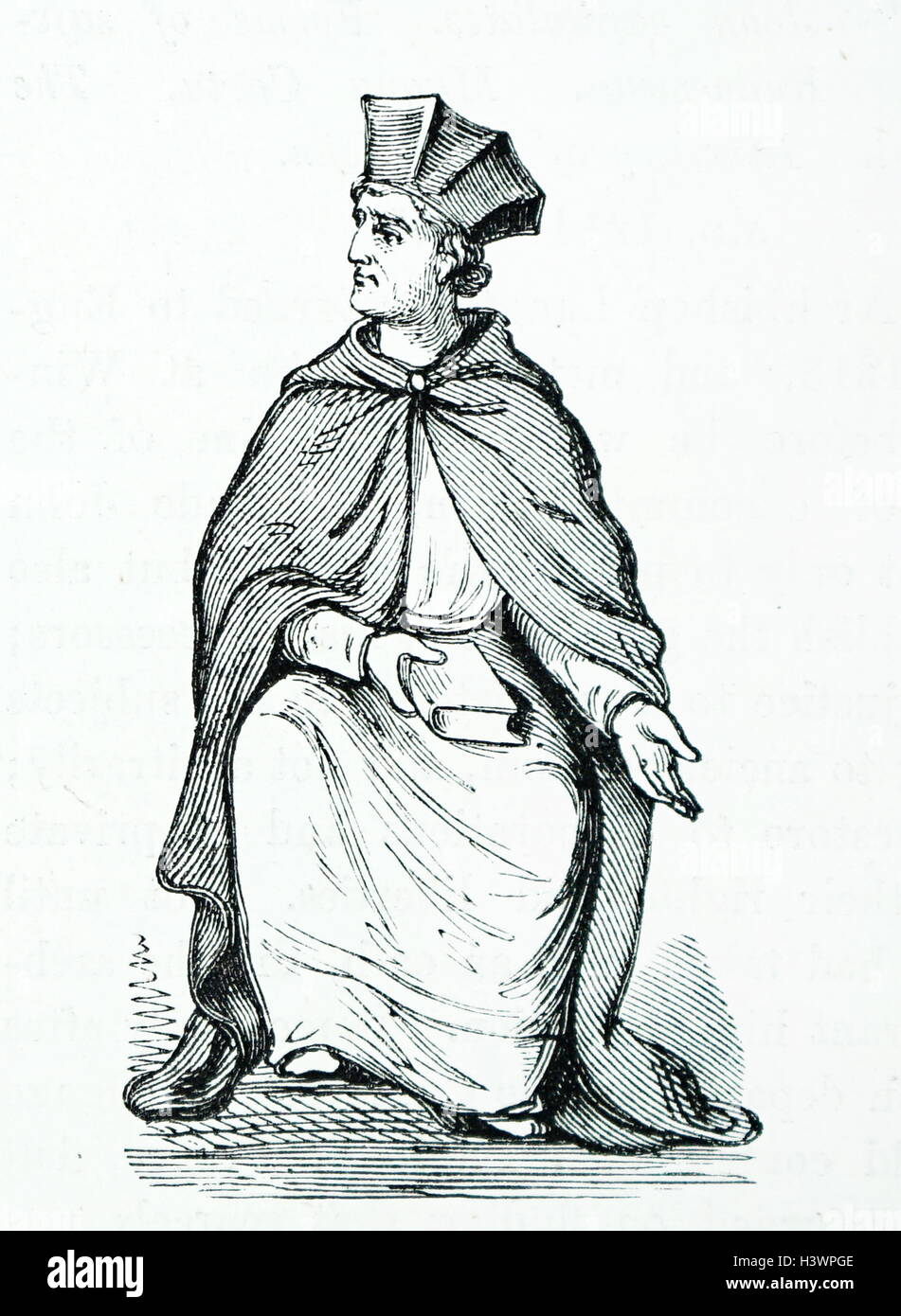 Engraving of a medieval Cardinal. Dated 14th Century Stock Photo - Alamy