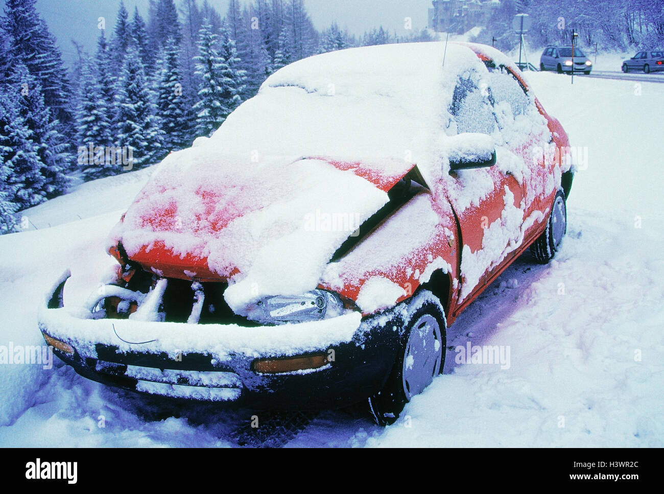 Winter, federal highway, traffic, accident, dusk, ambulance, car ...