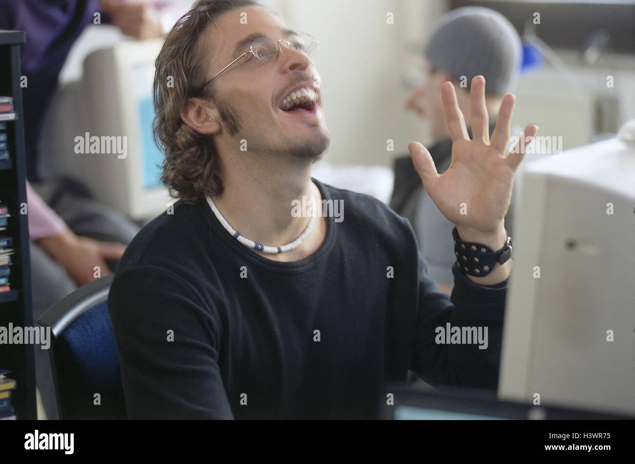 Man, happy, rejoice, computers, detail, portrait, inside, data ...