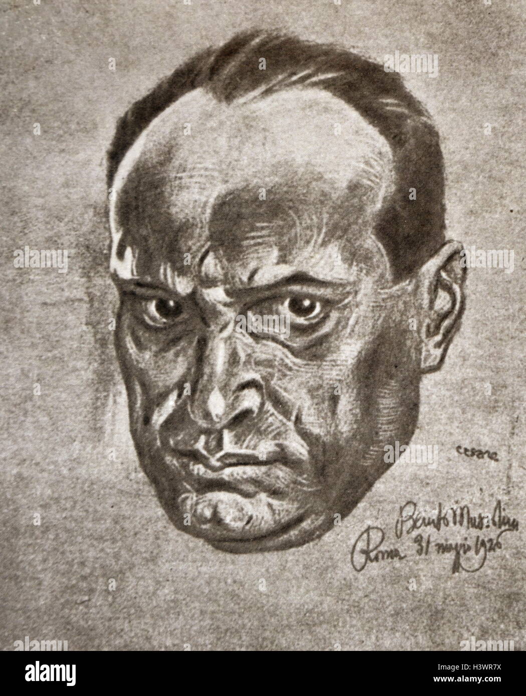 Sketch of Benito Mussolini (1883-1945) an Italian politician, dictator ...
