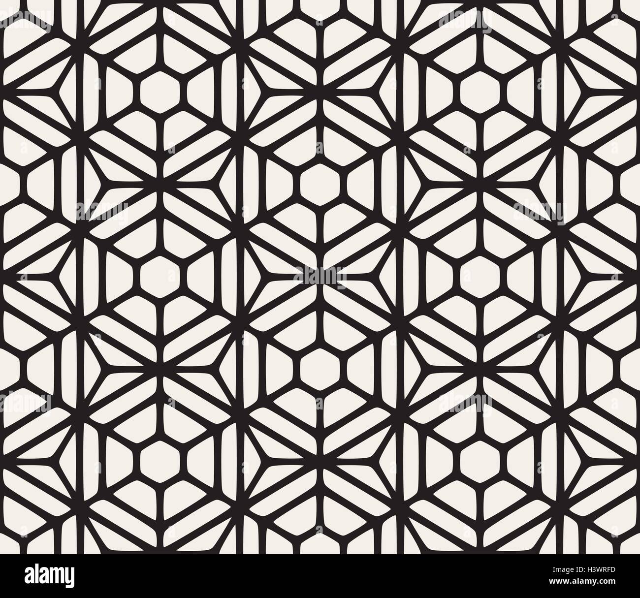 Vector Seamless Black And White Geometric Hexagon Rounded Grid Pattern ...