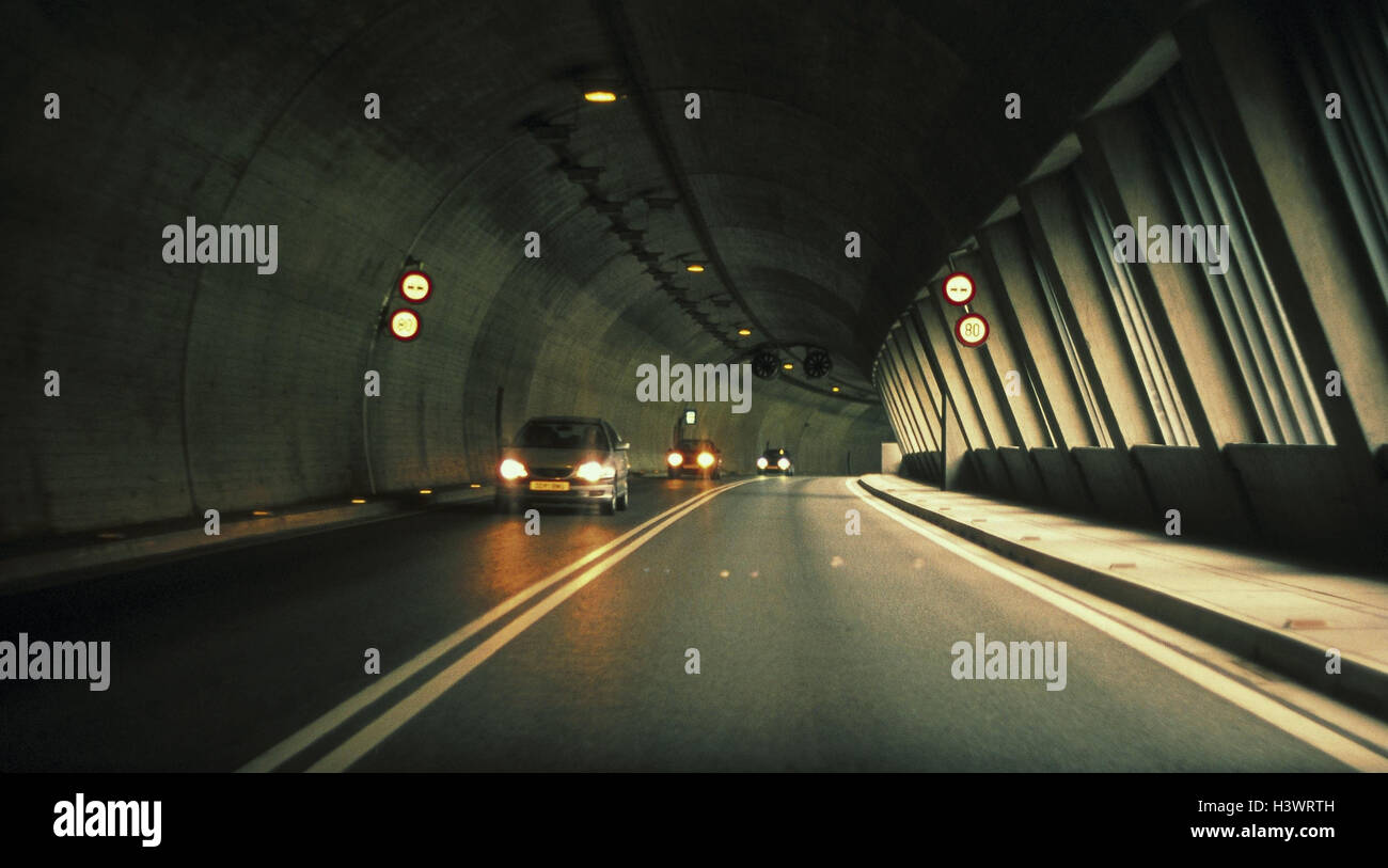 Tunnel, cars, road signs, traffic, traffic, road tunnel, lighting ...