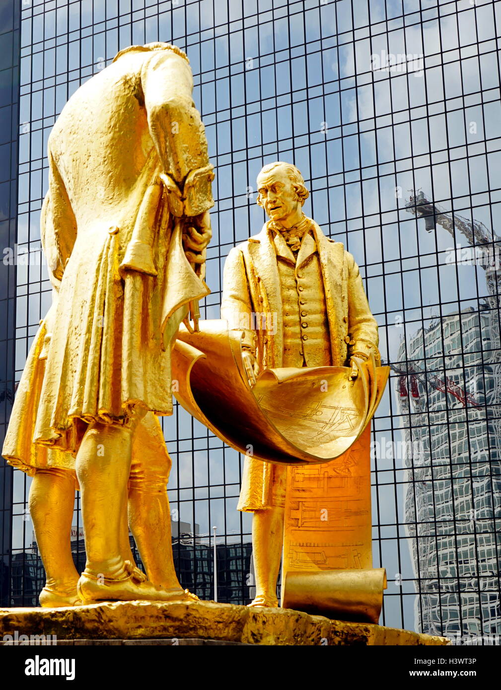 Gold statue titled 'Boulton, Murdoch and Watt' by William Bloye (1890 ...