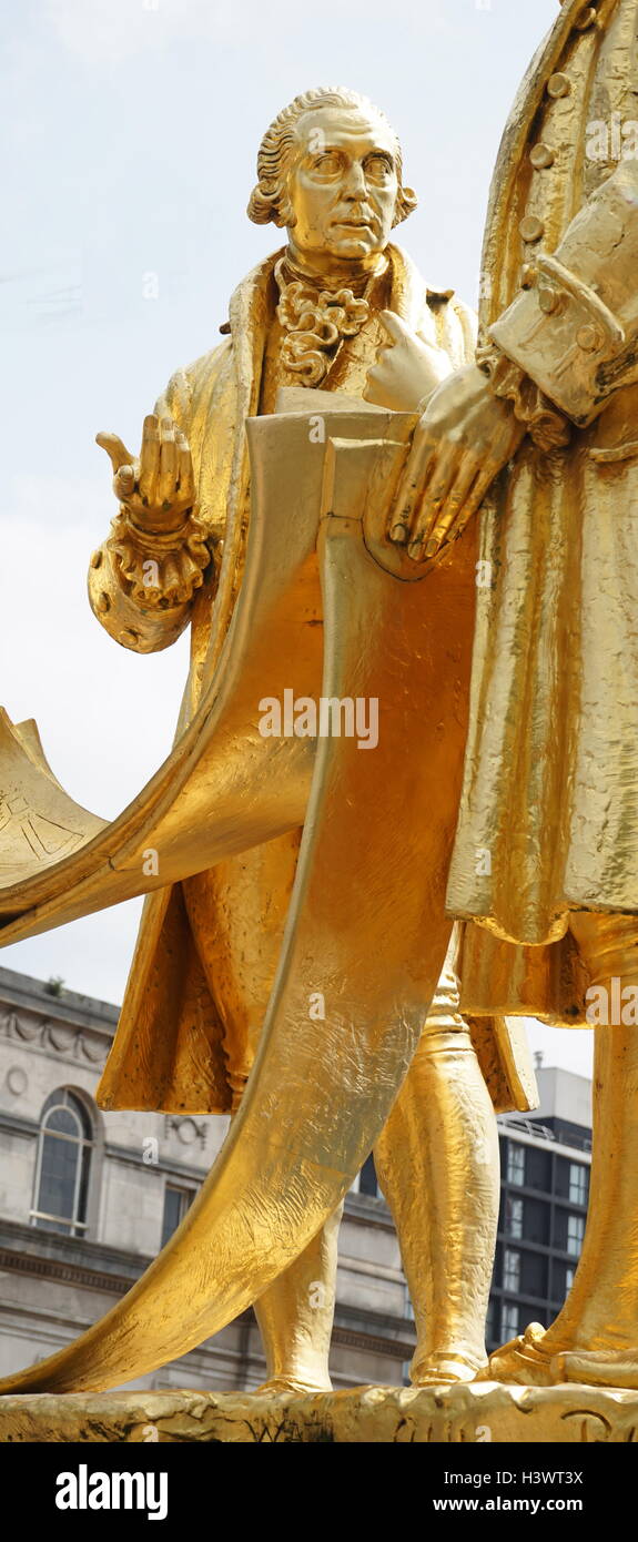 Gold statue titled 'Boulton, Murdoch and Watt' by William Bloye (1890 ...