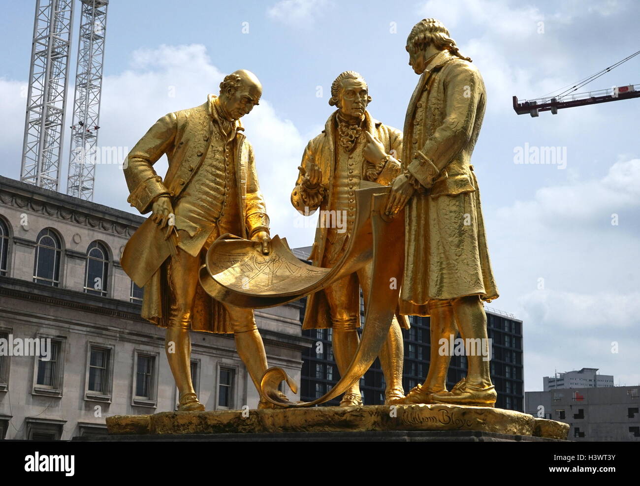 Gold statue titled 'Boulton, Murdoch and Watt' by William Bloye (1890 ...