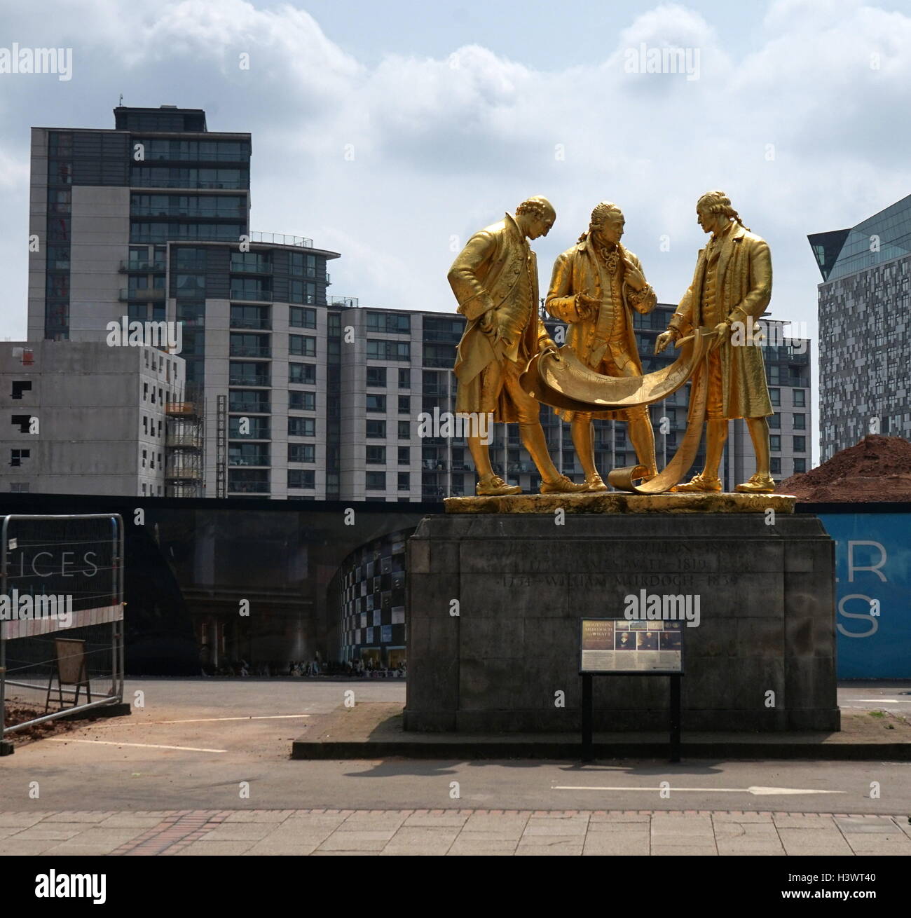 Gold statue titled 'Boulton, Murdoch and Watt' by William Bloye (1890 ...