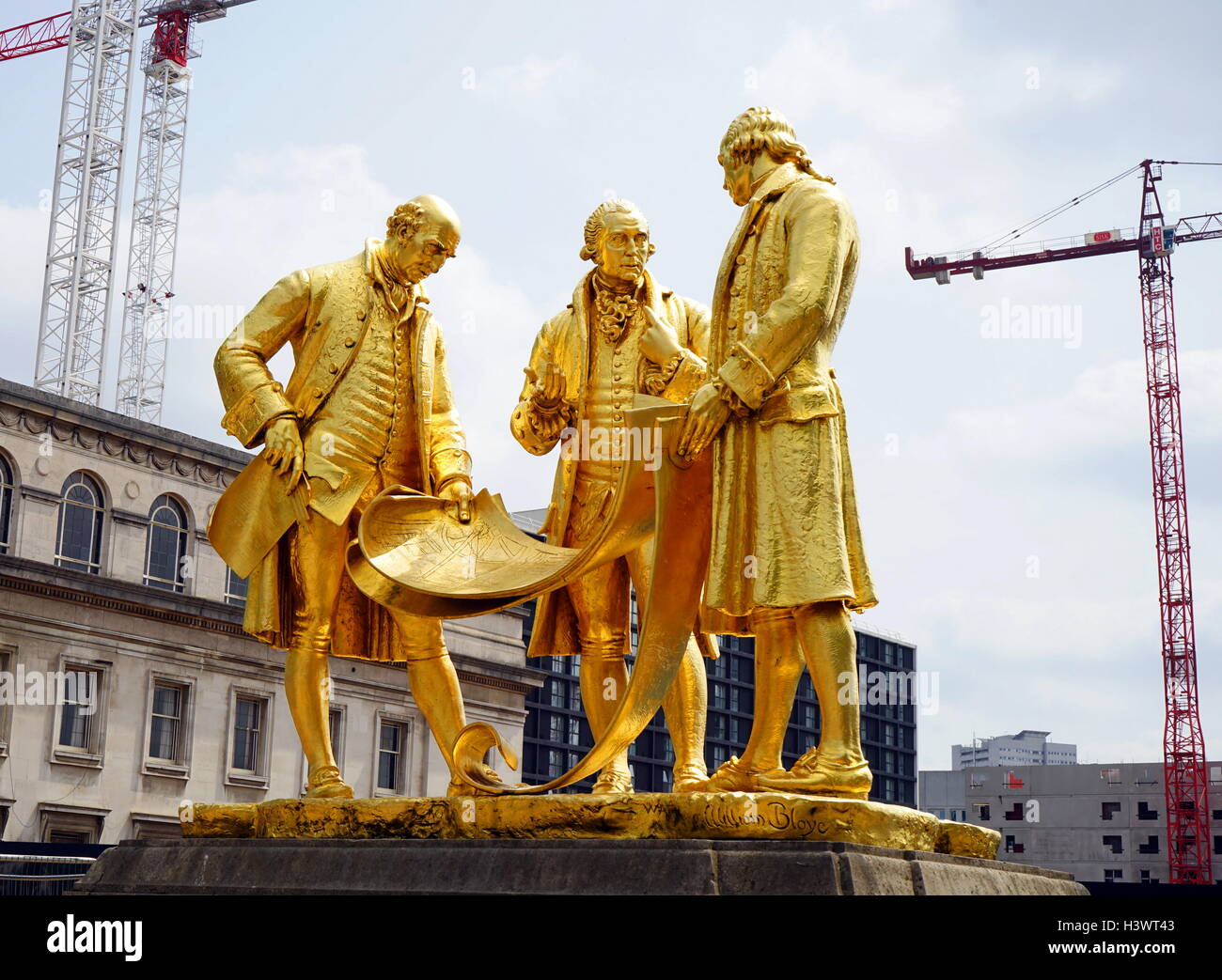 Gold statue titled 'Boulton, Murdoch and Watt' by William Bloye (1890 ...