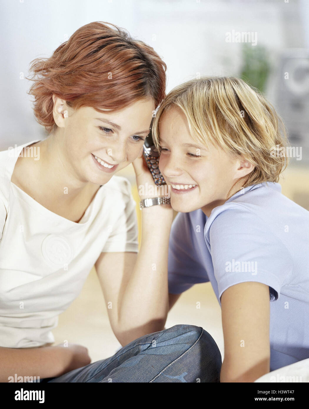 Girls, happy, mobile phone, telephone call, listen, together, model ...