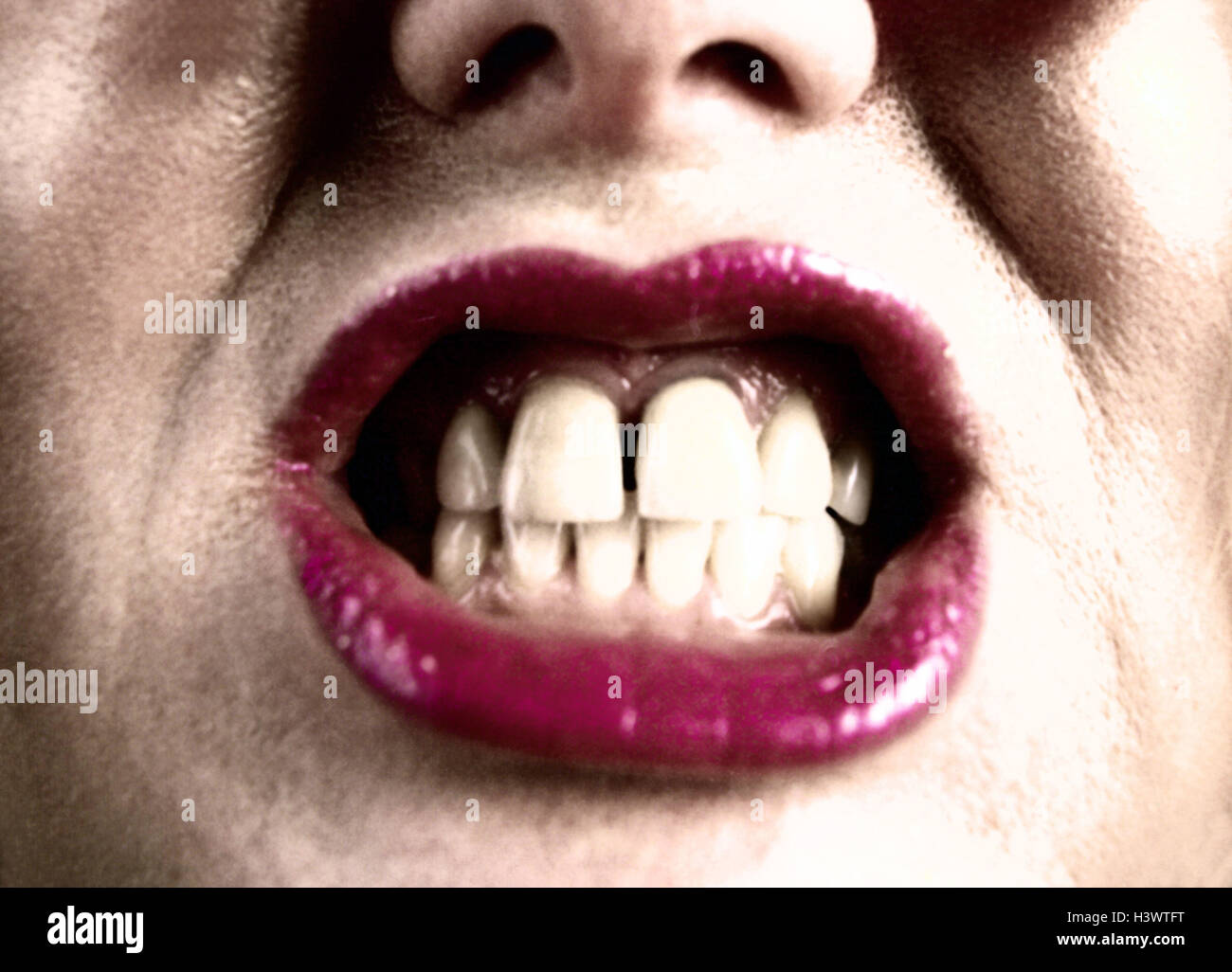 Woman, mouth, facial play, grimace, emotion, close up, model released ...