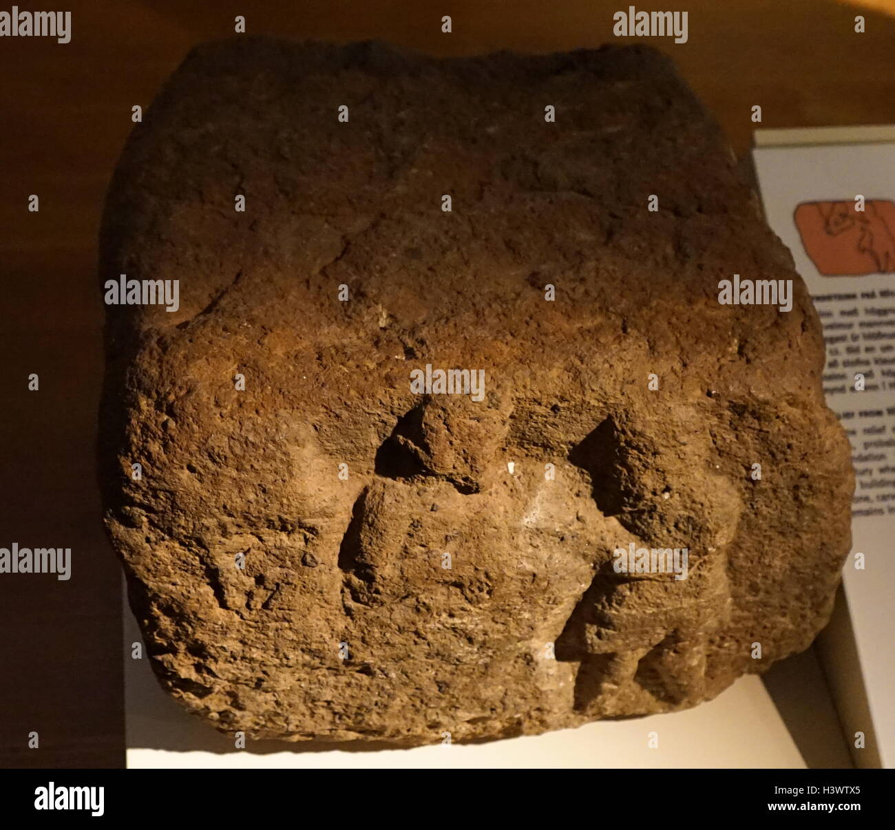 Relief from Hítardalur, Iceland. The relief depicts two human figures ...