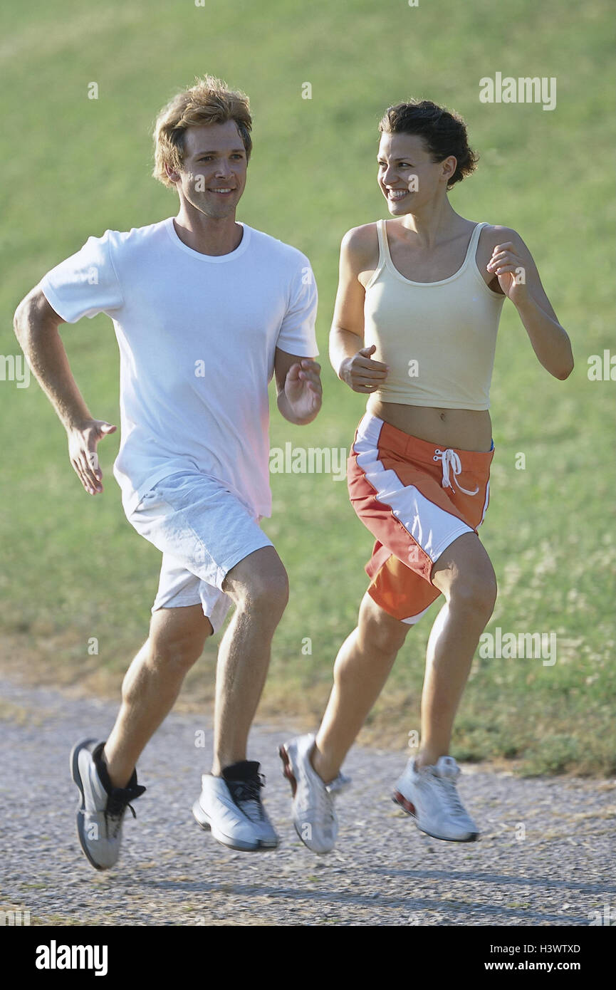 Couple, happy, jogging, model released, outside, joggers, summers ...