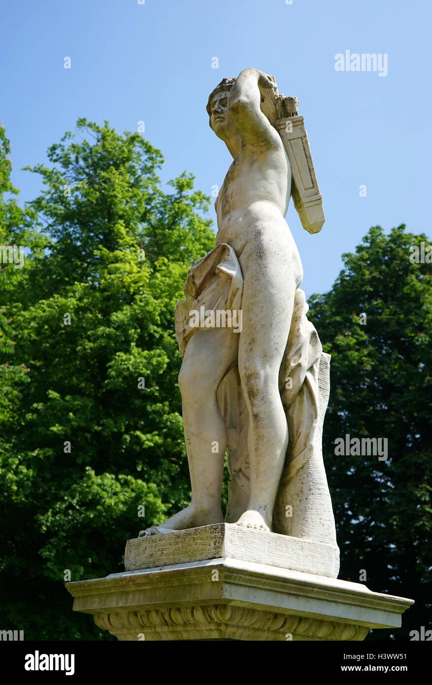 View of a Roman style statue in the gardens of Waddesdon Manor, a ...