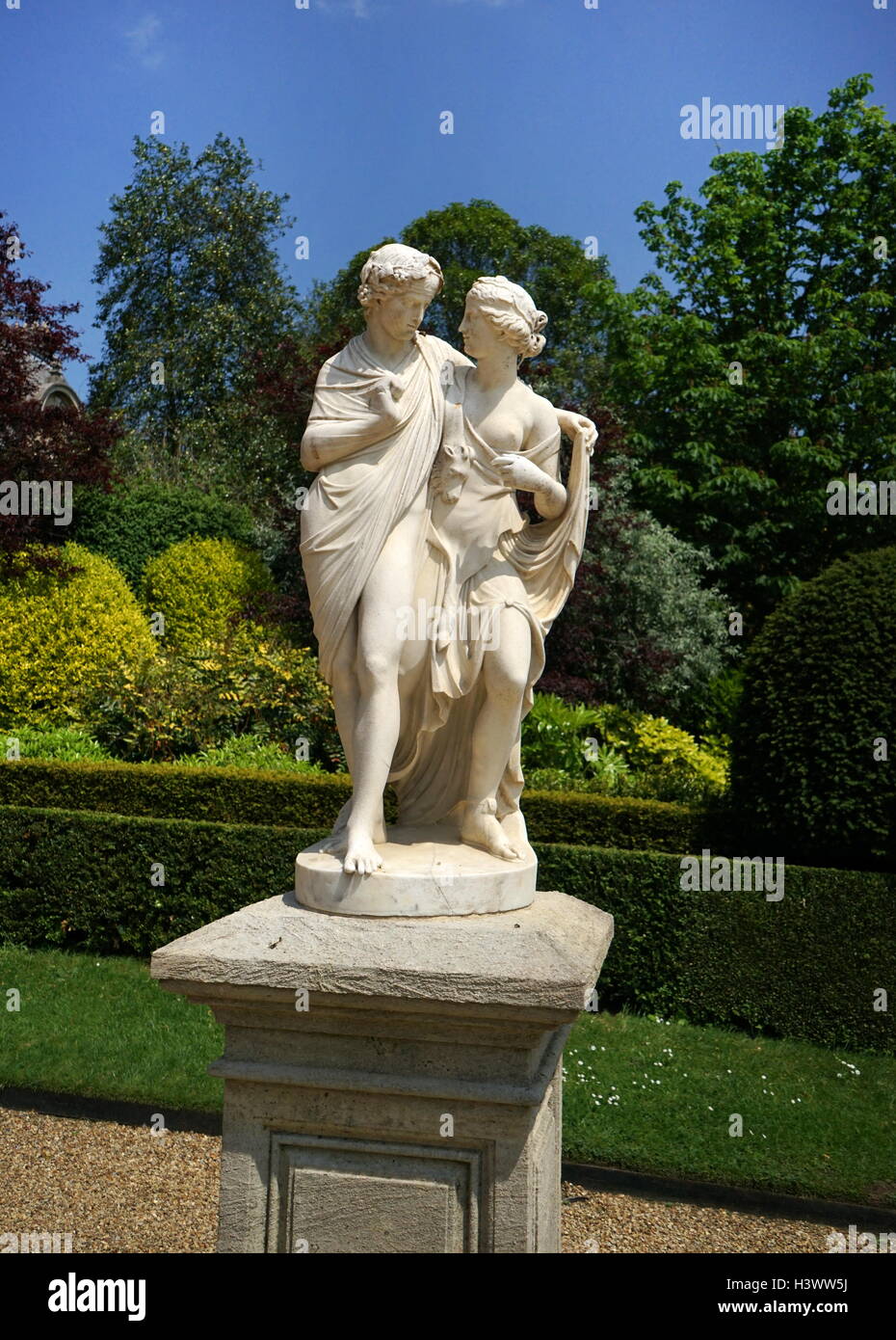 View of a Roman style statue in the gardens of Waddesdon Manor, a ...