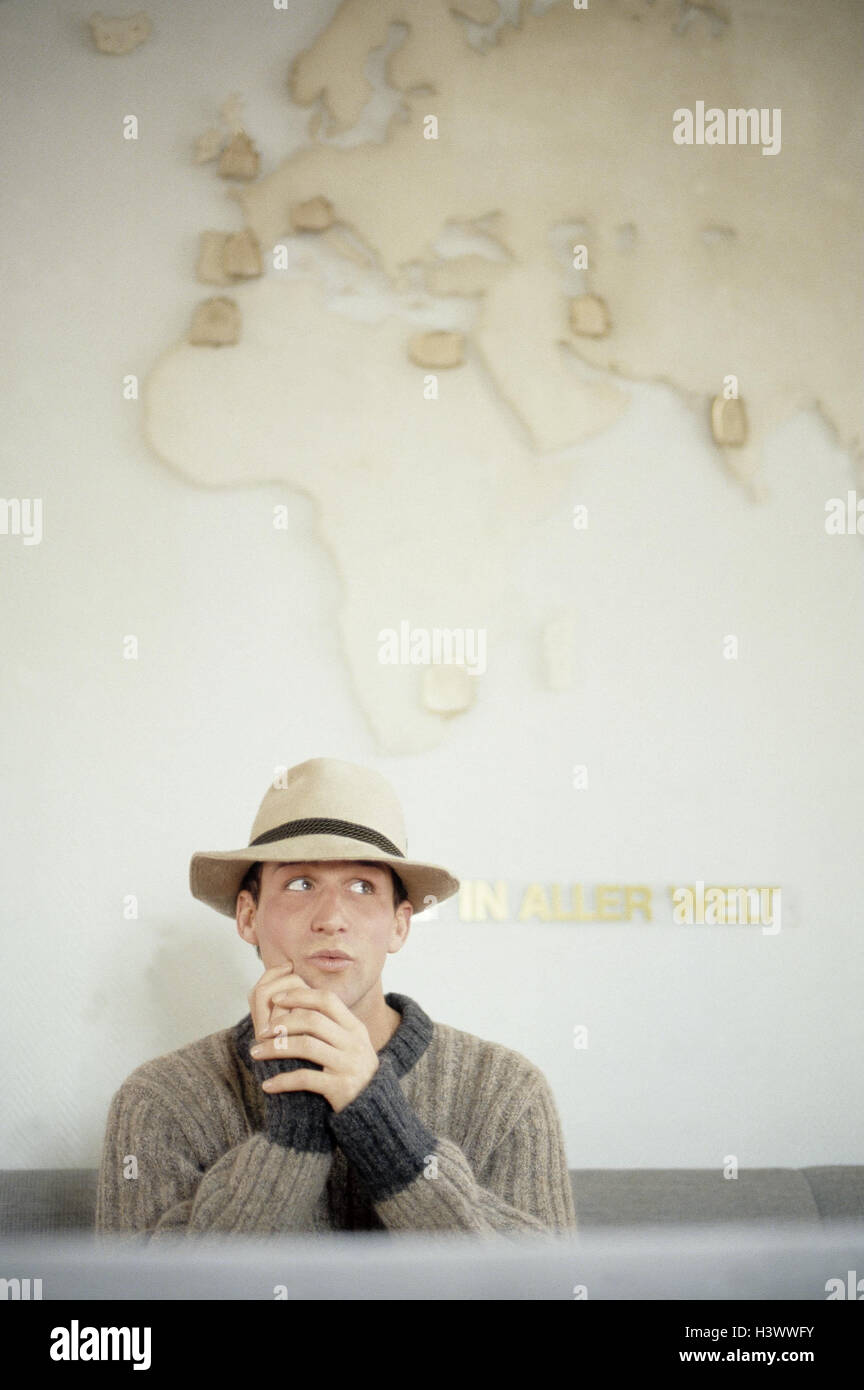 Wall, map the world, man, care, sit, add support doubtful, head ...