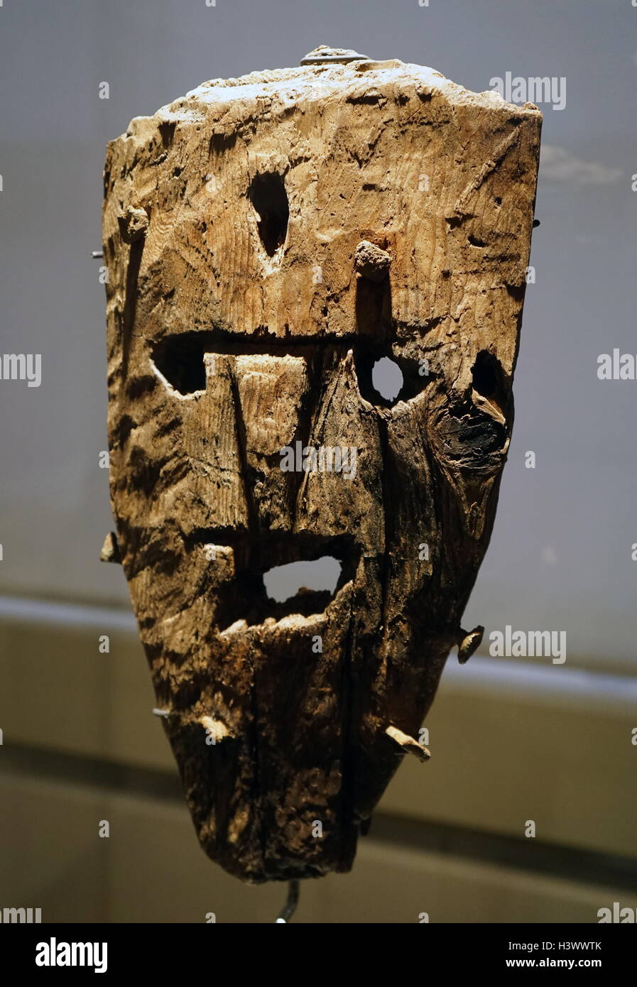 Roughly carved wooden mask from Iceland. Dated 17th Century Stock Photo ...