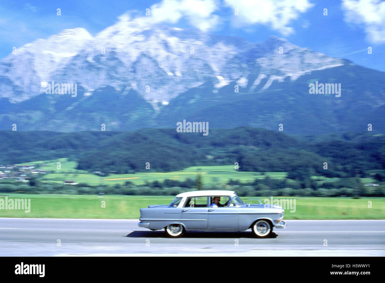 Summers, country road, car, old-timer, Opel Captain, year manufacture ...