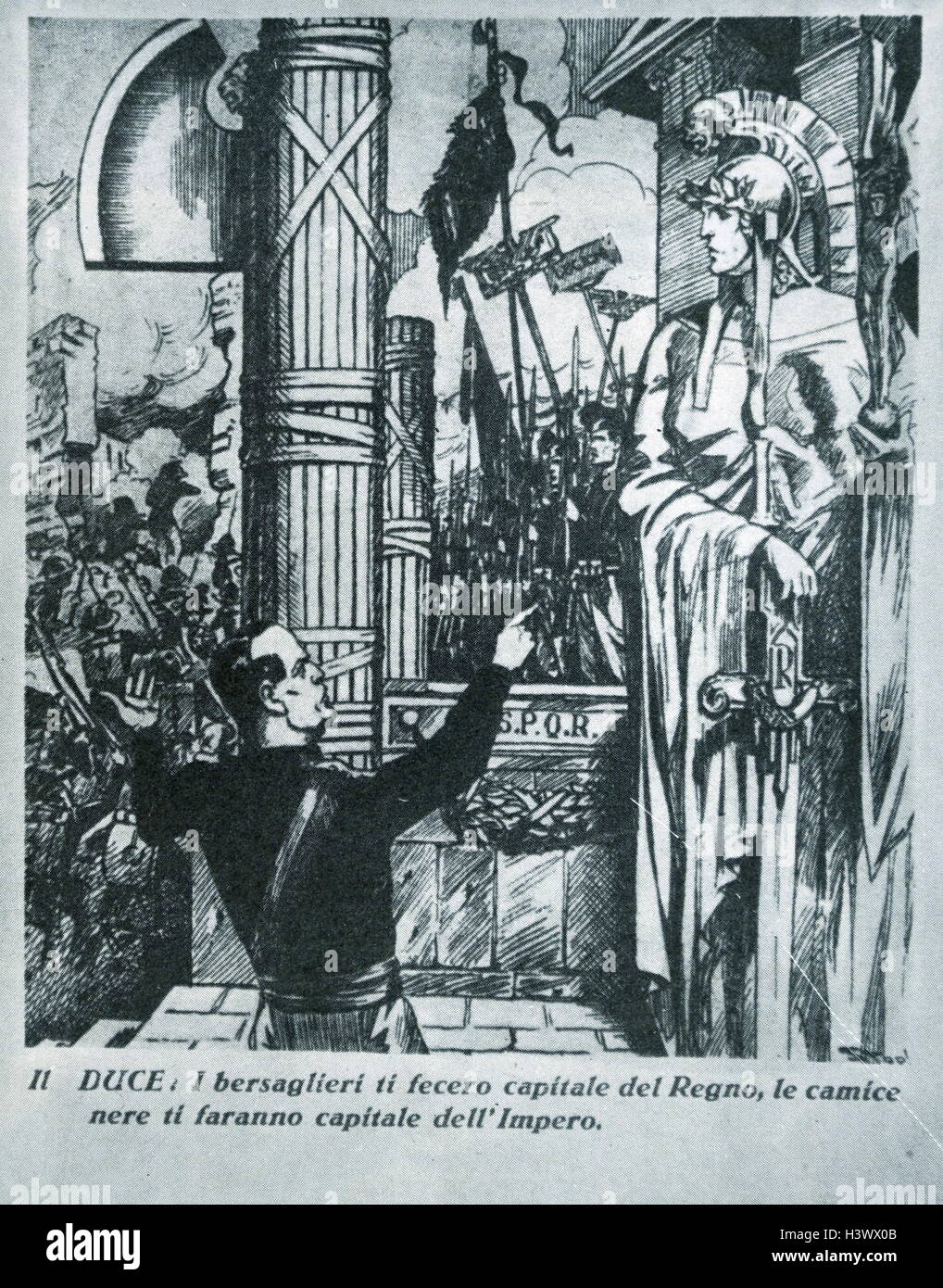 Italian propaganda depicting an illustration of Benito Mussolini (1883 ...