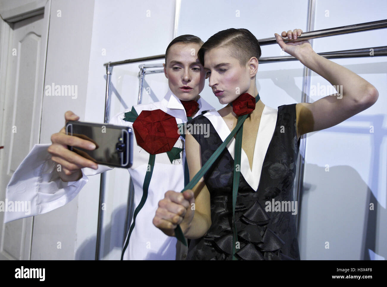 Kiev, Ukraine. 12th Oct, 2016. Models pose for a selfie photo, during ...