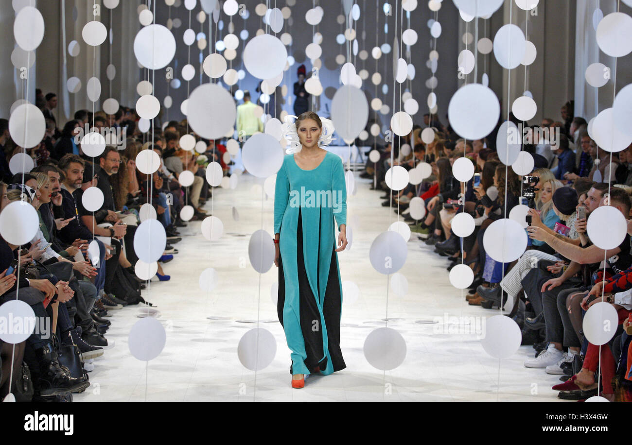 Kiev, Ukraine. 12th Oct, 2016. A model presents a creation by Ukrainian ...