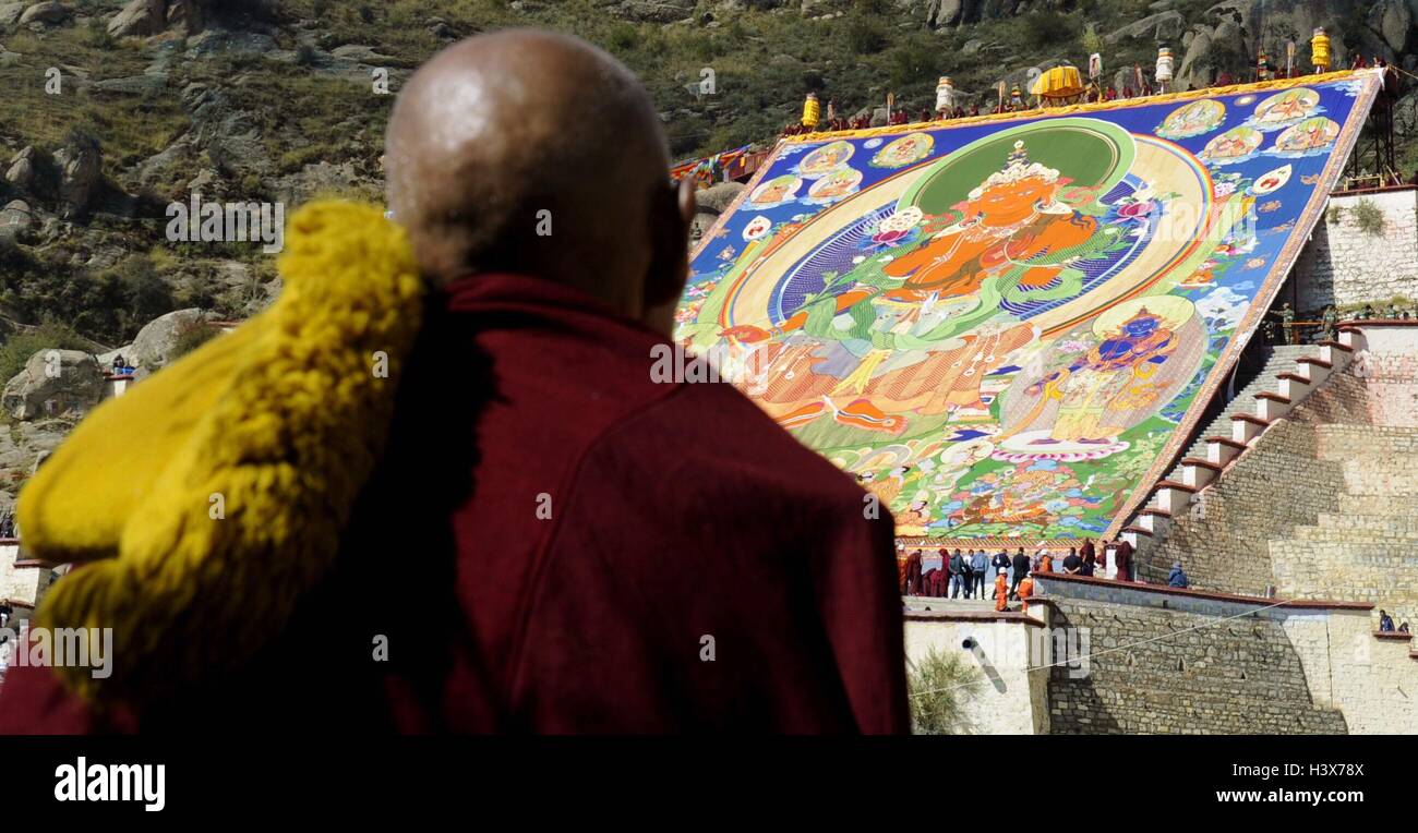 Lhasa, China's Tibet Autonomous Region. 13th Oct, 2016. A huge thangka ...