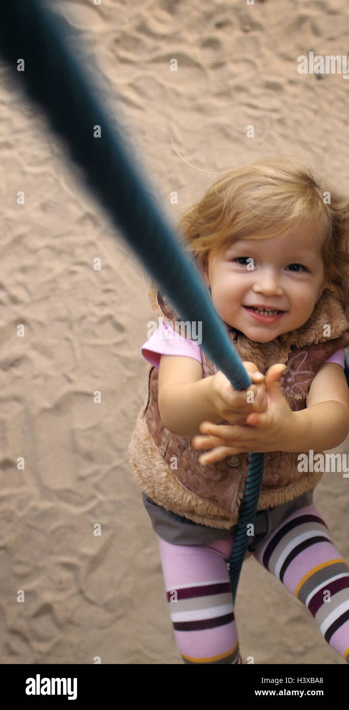 Playground, rope, girl, climb, smile from above, child, infant, 2 - 3 ...