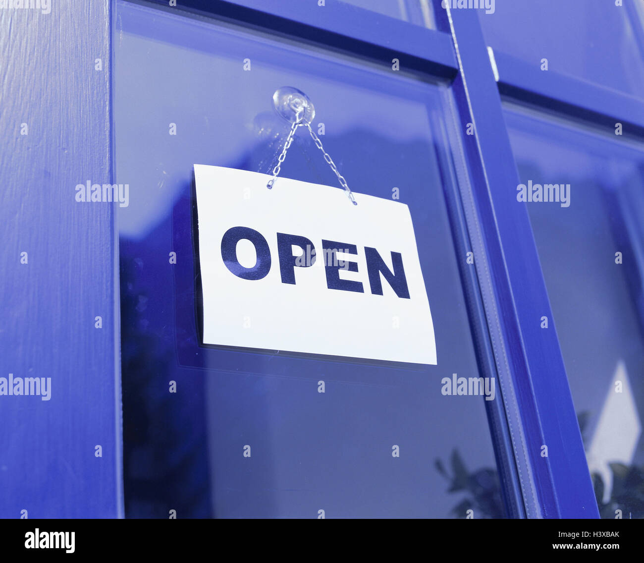Name plate, "Open" door, economy, trade, opening hours, advertisement ...