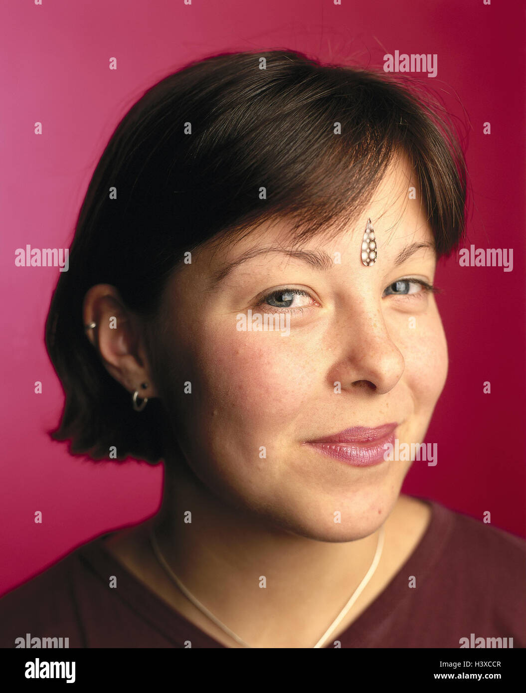 Woman, young, forehead, Bindi, portrait, dark-haired, body jewellery ...