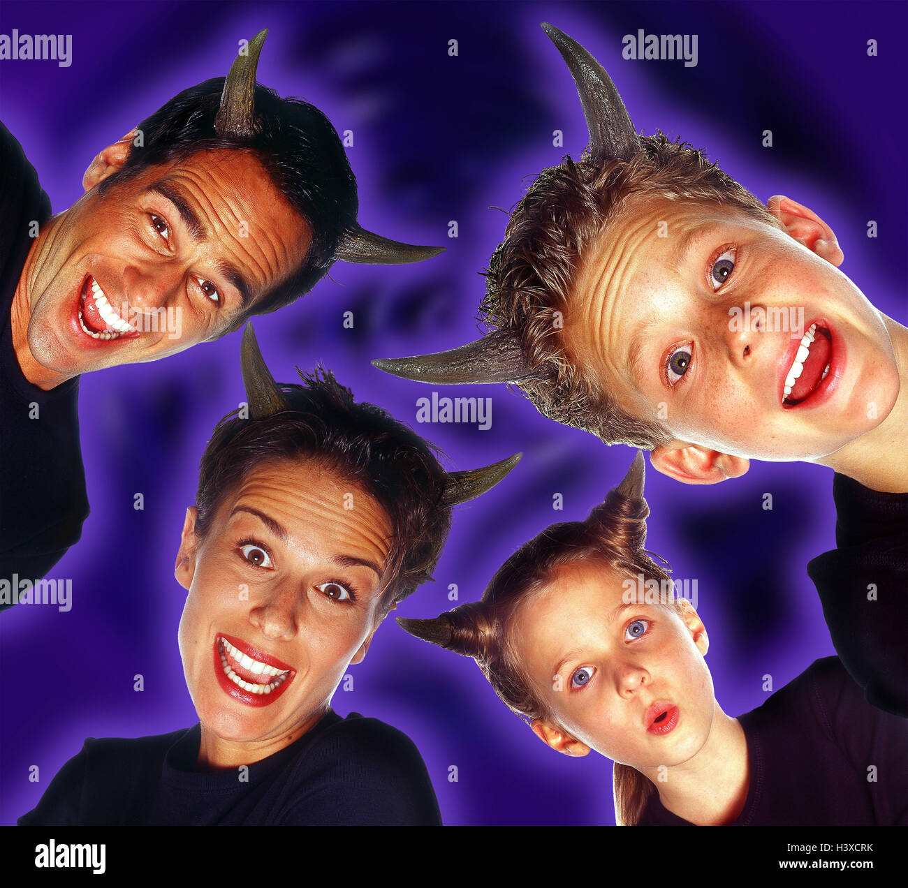 Family, lining, devil, facial play, view, camera, from below concepts ...