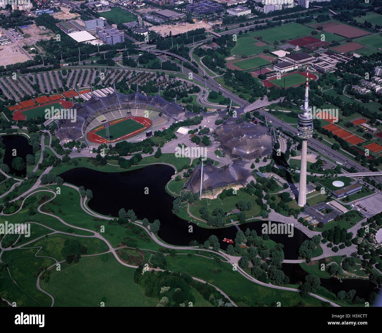 Germany, Munich, Olympic Park, Olympic station, television tower ...