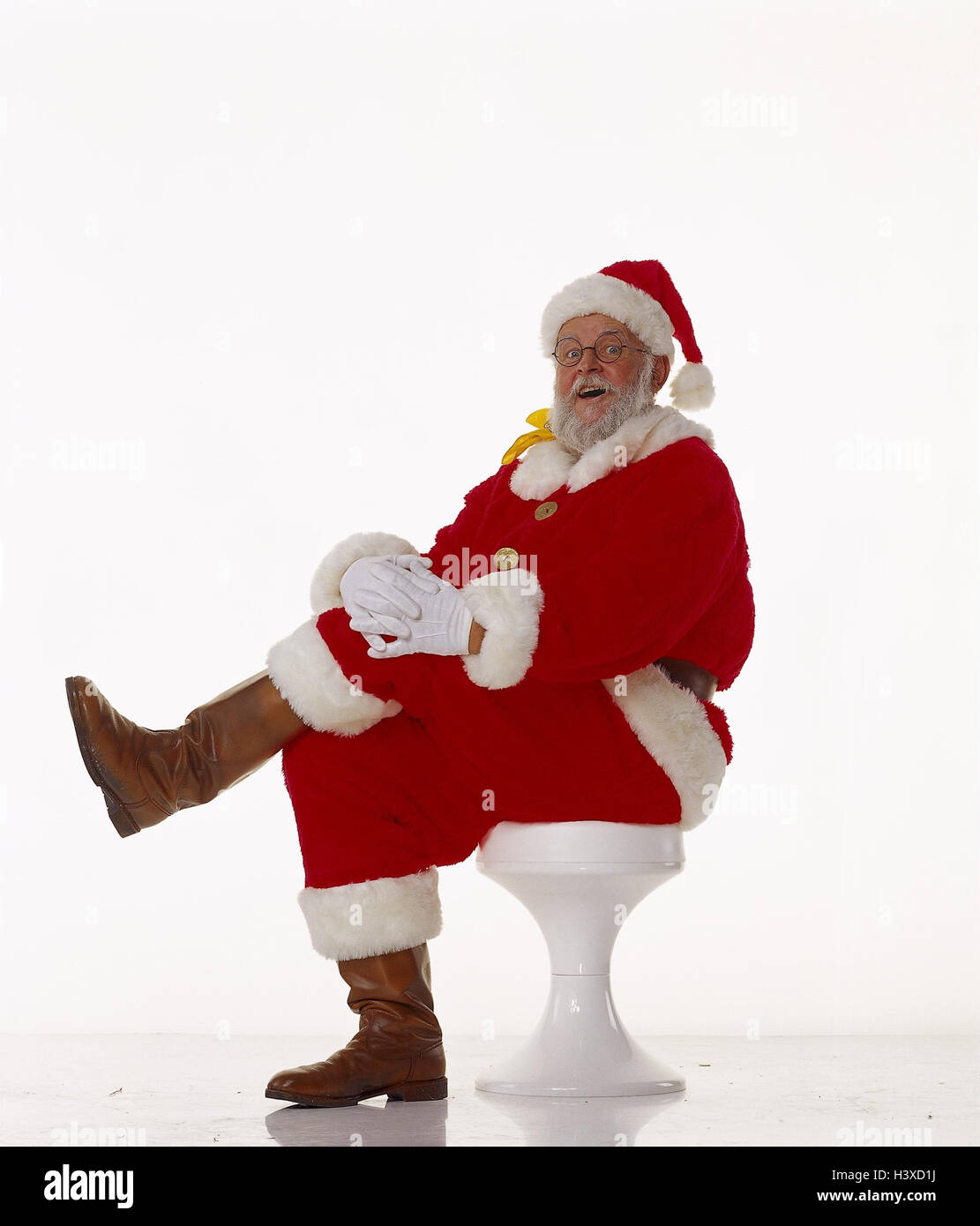 Santa Claus, stool, sit, facial play, laugh inside, studio, cut out ...