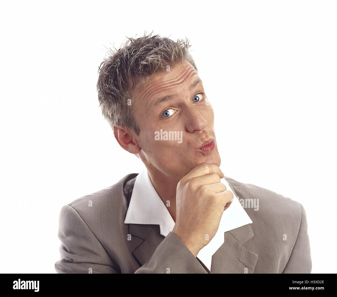 Man, young, gesture, thoughtful, mischievously, portrait, Men, studio ...