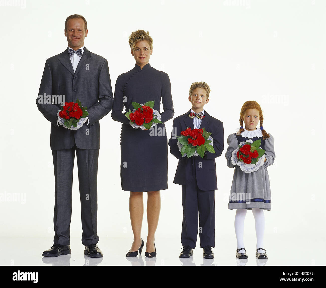 Family, festively, bouquets, stand, side by side Families, couple, man ...