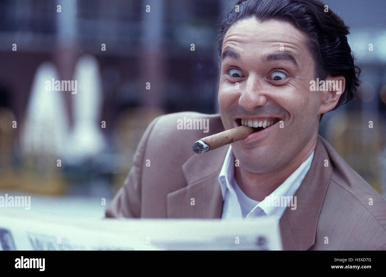 Town, man, cigar, smoke, newspaper, read, facial play, joy, portrait ...