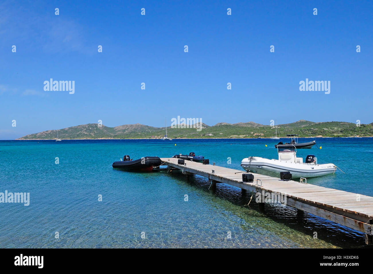 View along Maora beach Jetty on Santa Amanza, Corsica, France Stock ...