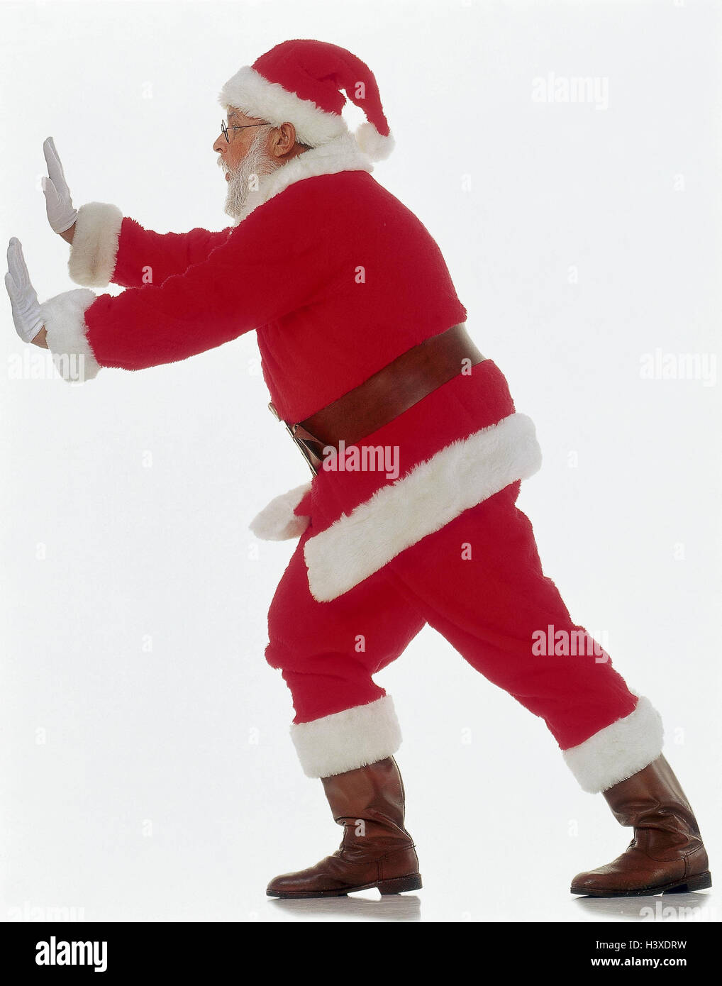 Santa Claus, gesture, push, pantomime, side view, X-mas, Christmas ...